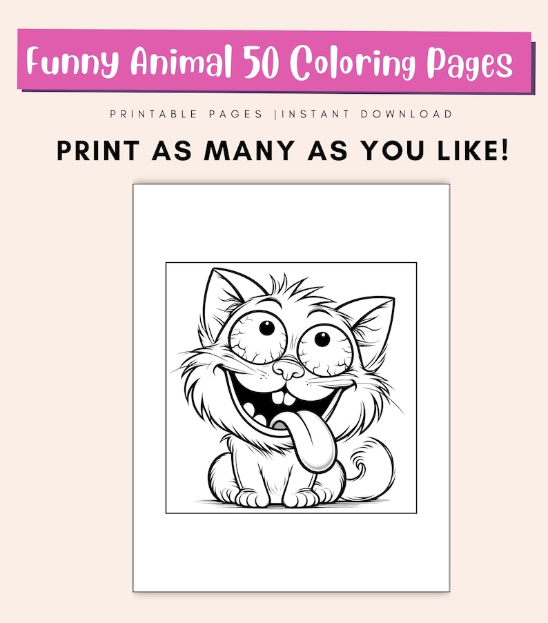 Funny Animal Coloring Pages for Kids & Adults: Printable Activity Book ...
