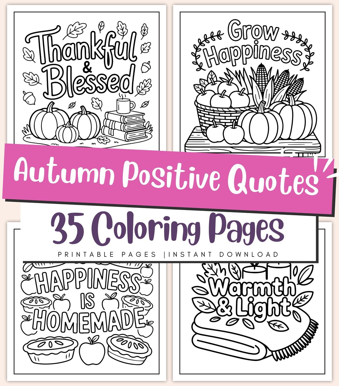 Autumn Positive Quotes Coloring Pages for Kids & Adults – Inspirational ...