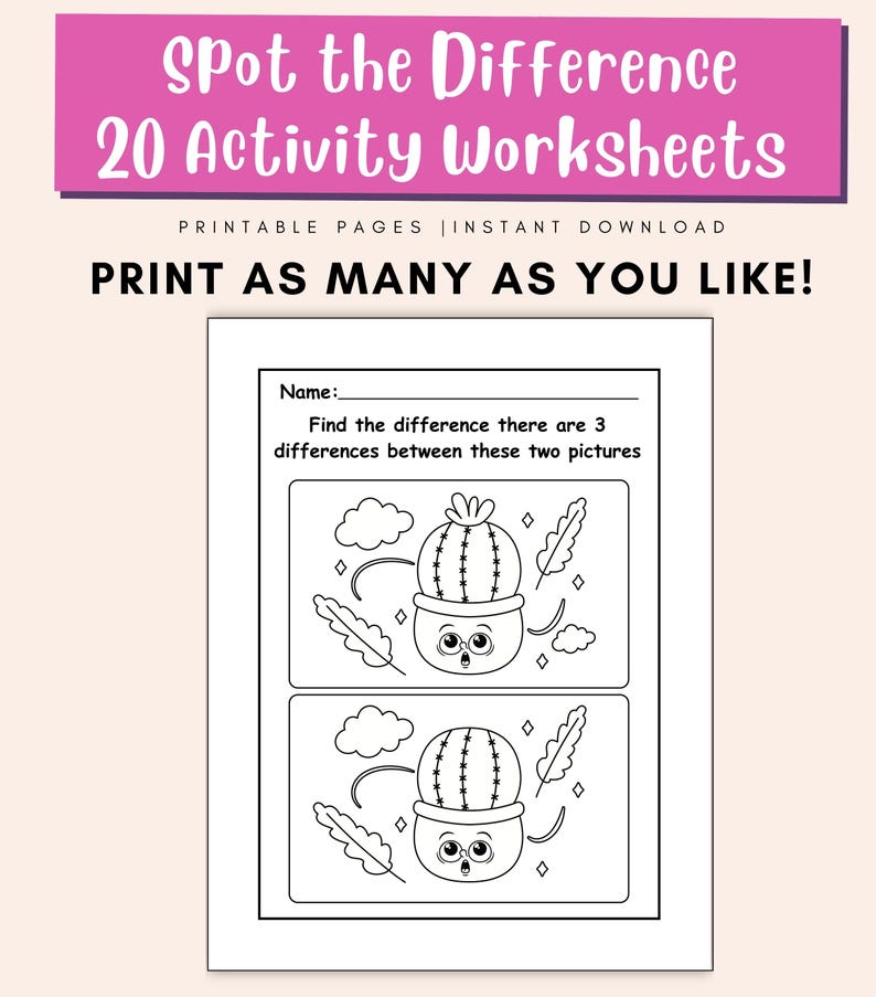 Spot the Difference Worksheets for Kids: Printable Preschool Activity ...