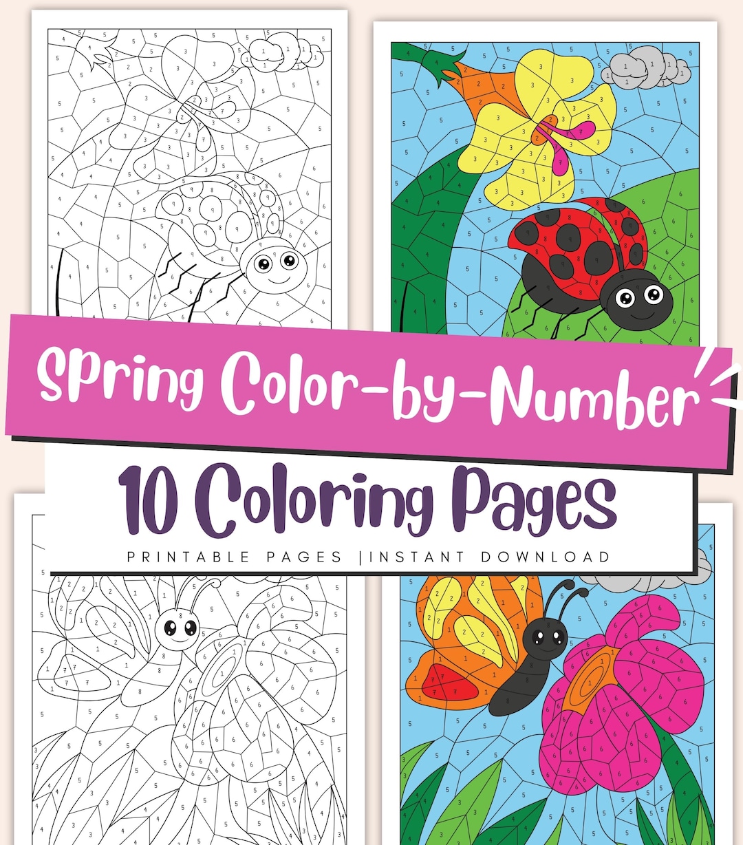 Spring Color by Number for Kids – Easy Coloring Worksheets, Printable ...