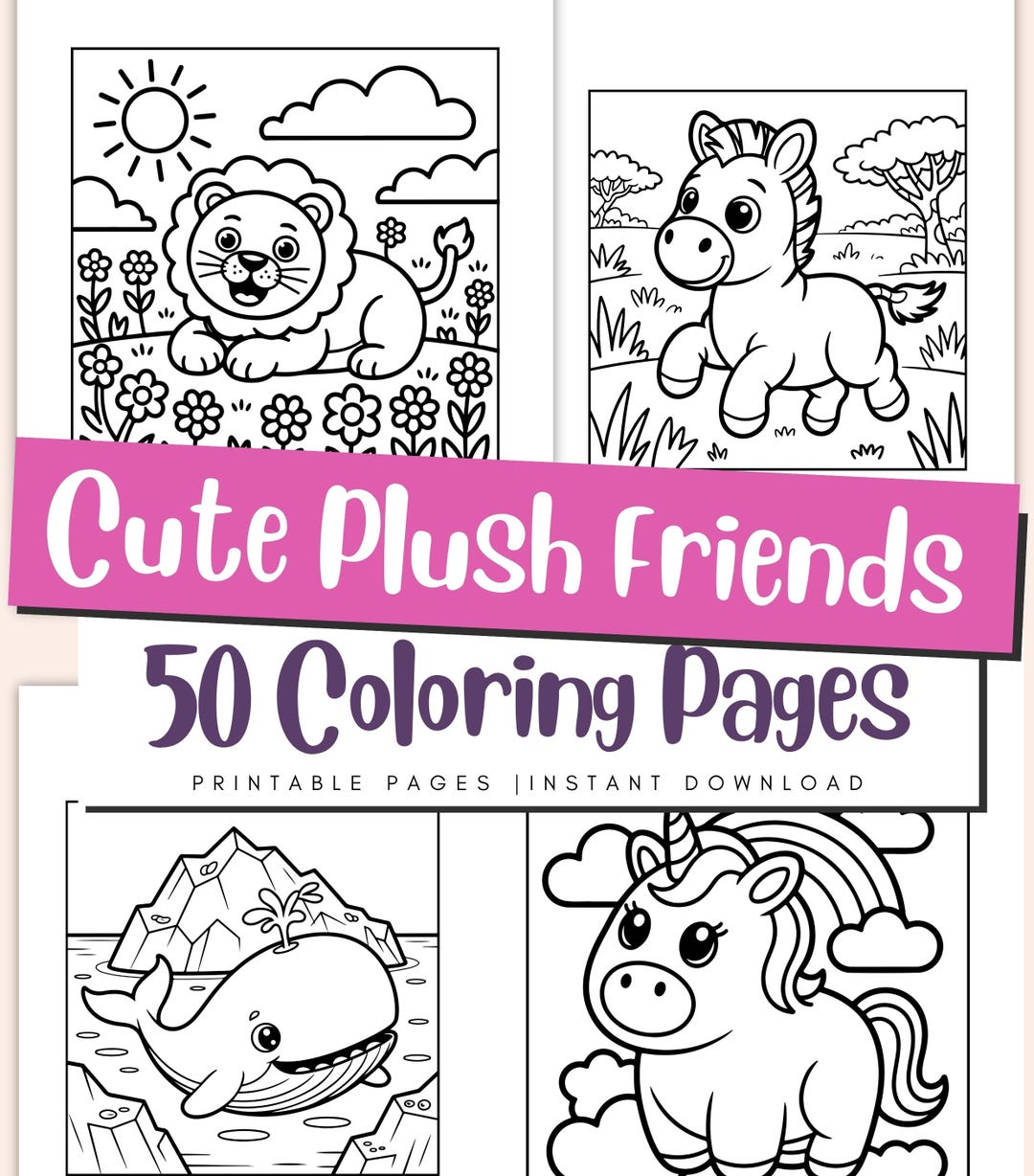 Kawaii Plush Animal Coloring Pages for Kids: Fun Printable Activity ...