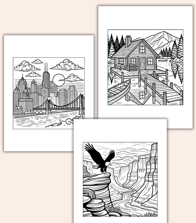 Landscape Coloring Pages for Kids – Mountain & Forest Nature Scenes ...