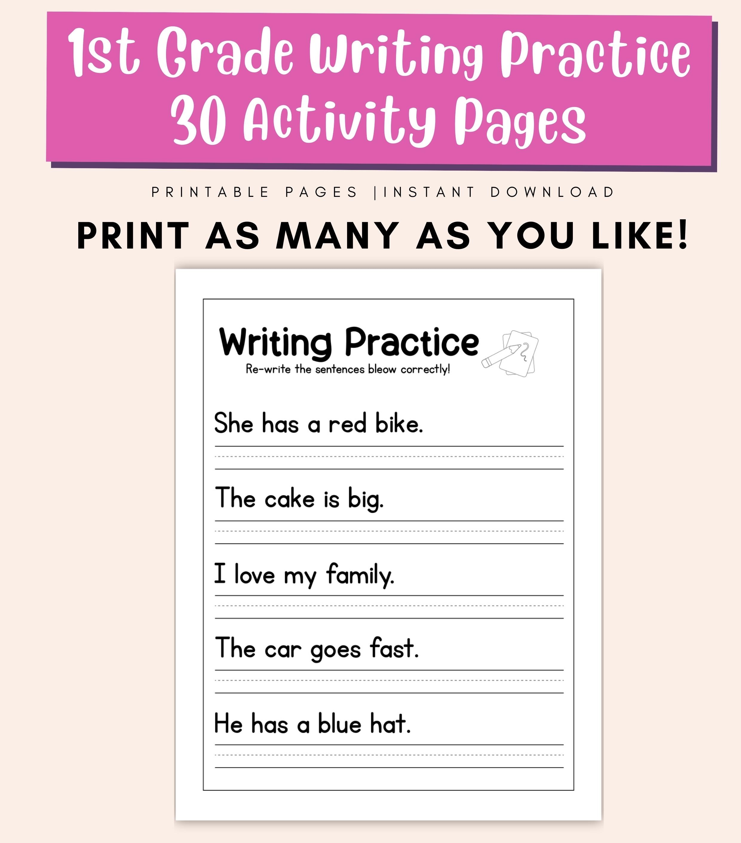 1st Grade Writing Practice Worksheets – Printable Handwriting, Sentence ...