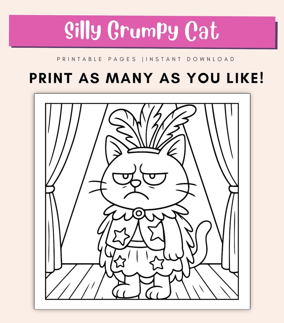 Silly Grumpy Cat Coloring Pages for Kids – Unlucky Kitty Art, Funny Pet ...
