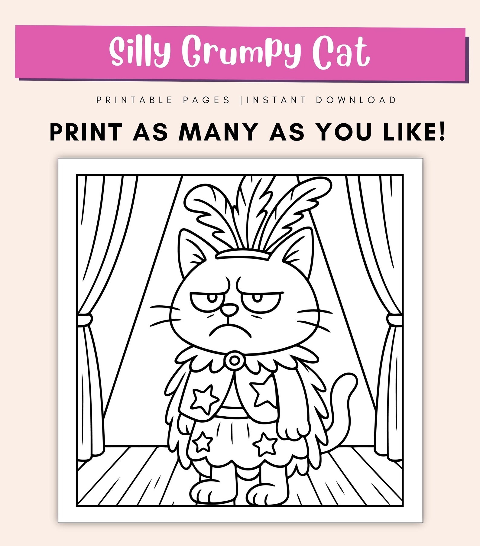 Silly Grumpy Cats Coloring Pages for Kids & Adults - Funny Moody Cat ...