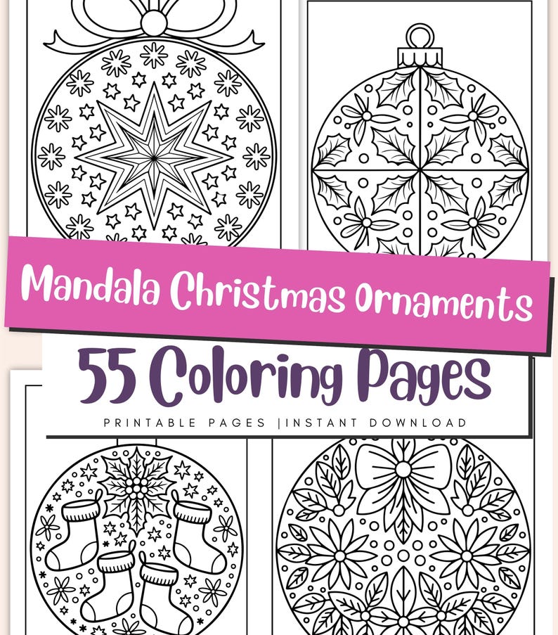 Mandala Christmas Ornaments Coloring Pages for Kids & Adults: Festive ...