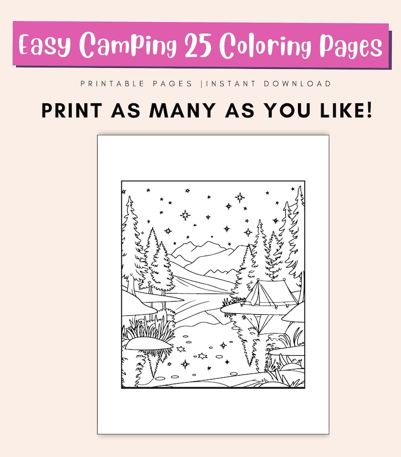 Camping Coloring Pages for Kids, Nature Camp Printables (PDF) - Etsy