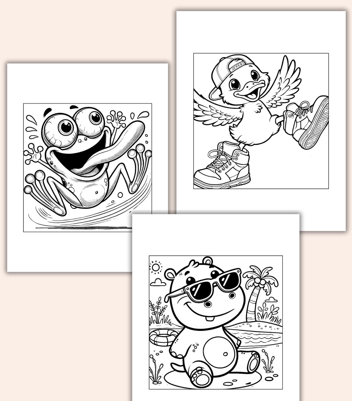 Funny Animals Coloring Pages for Kids, Printable Instant Download ...