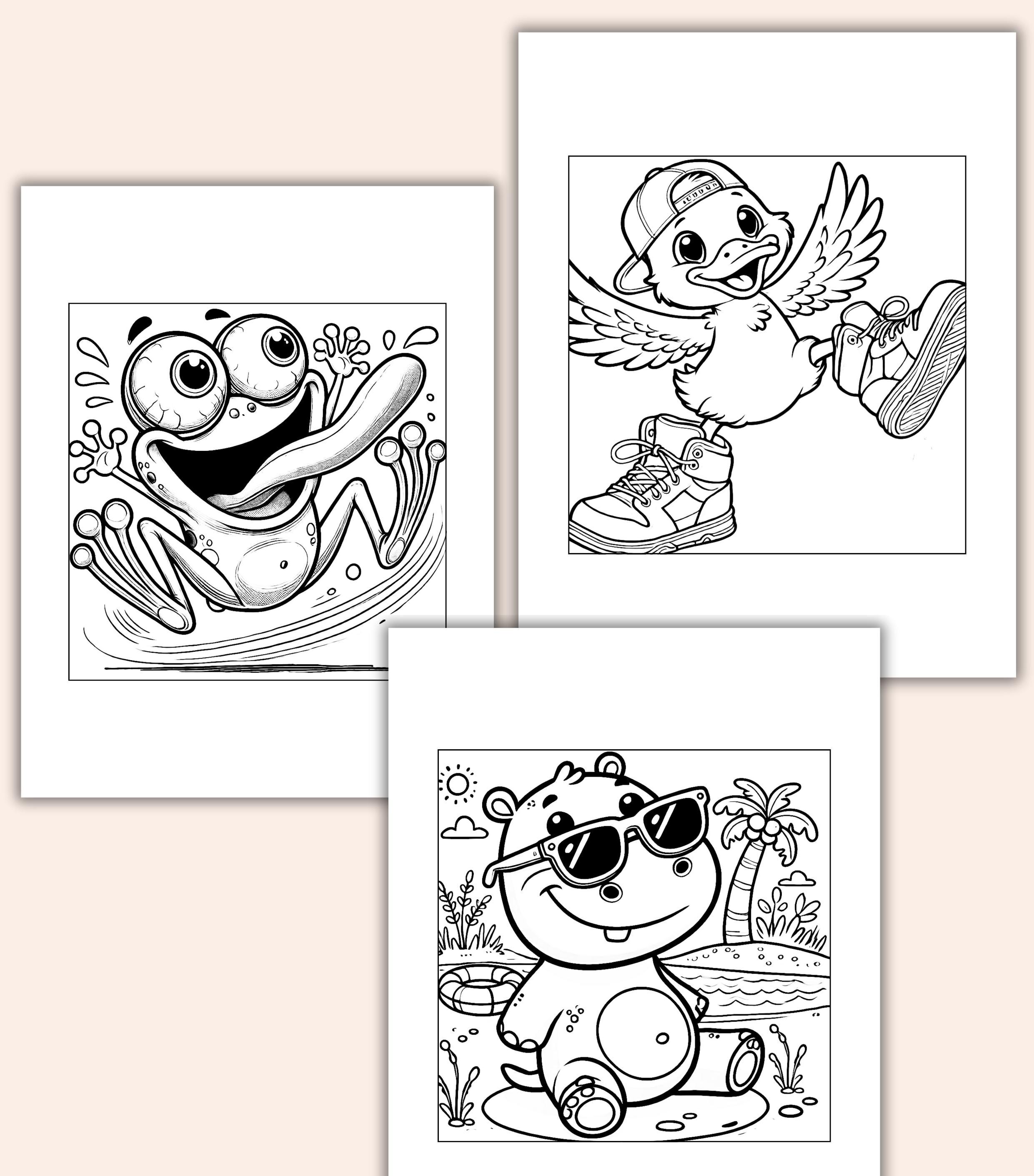 Funny Animals Coloring Pages for Kids, Cute Printable Pages, Instant ...