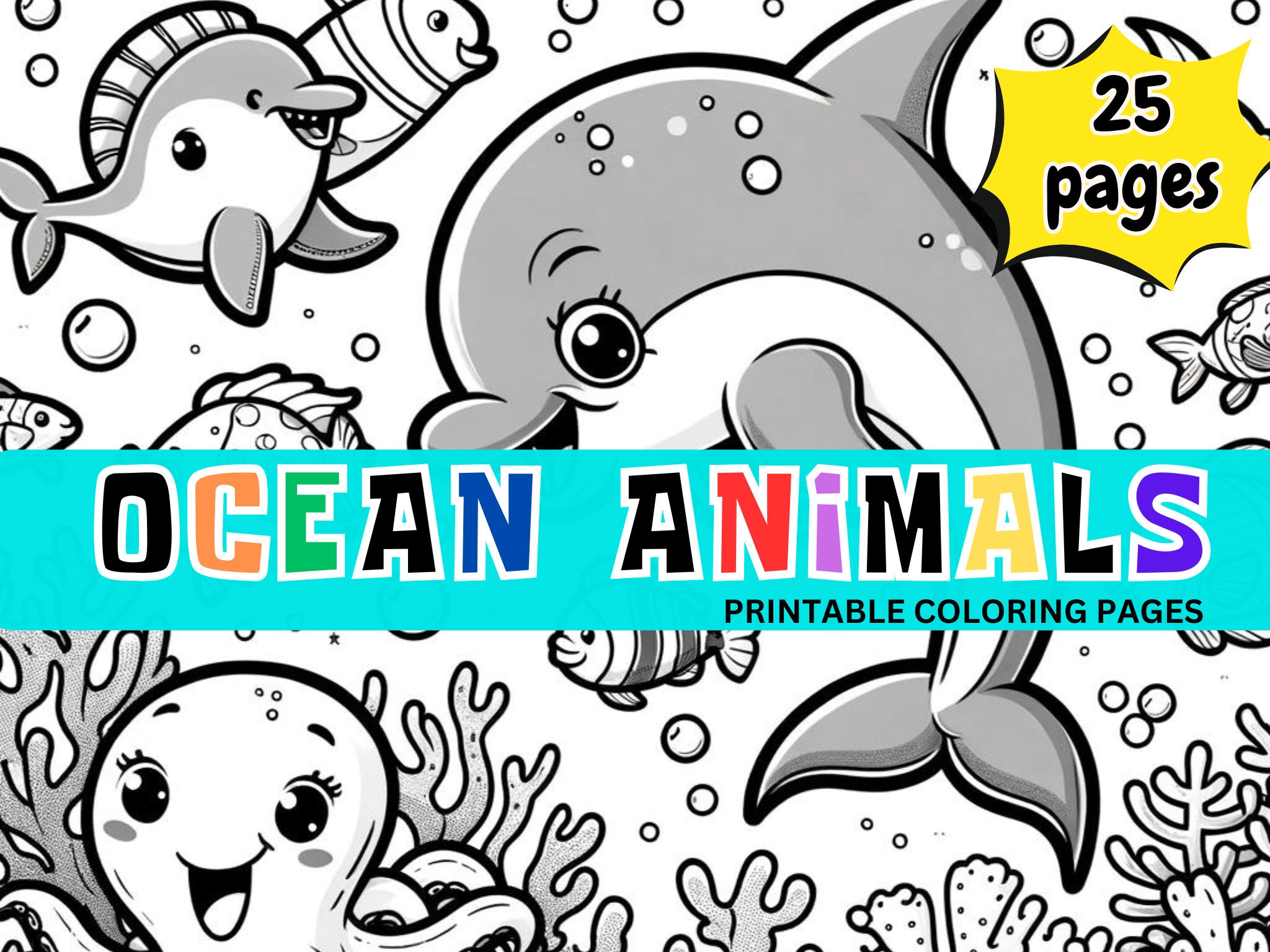 Easy Ocean Animals Coloring Pages, Sea Creatures, Printable Coloring ...