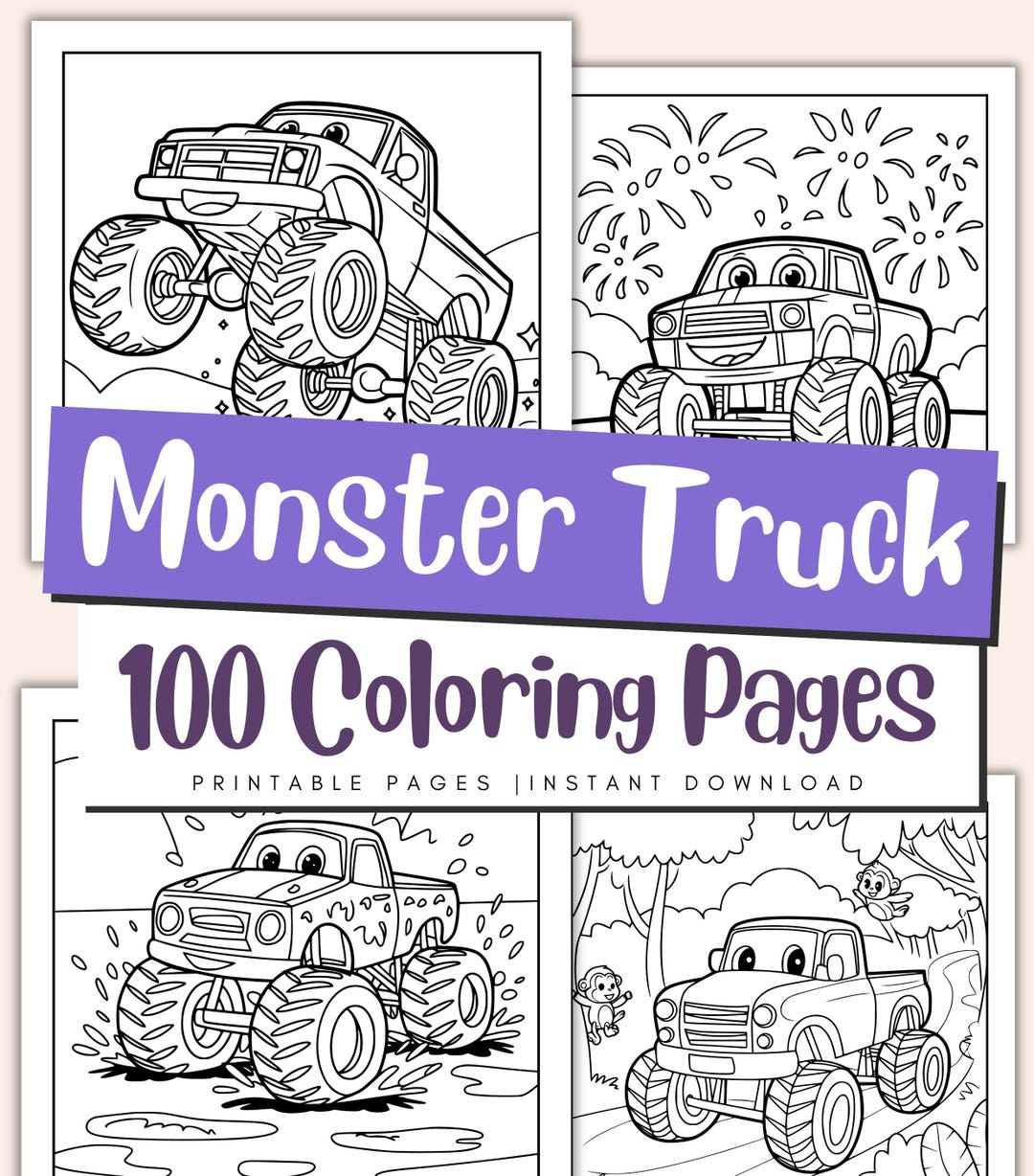 Monster Truck Coloring Pages for Kids: Big Wheels, Mud Race & Car ...