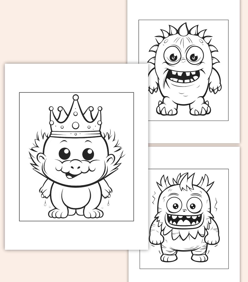 Cute Monster Coloring Pages for Kids, Little Kawaii Monsters Printable ...