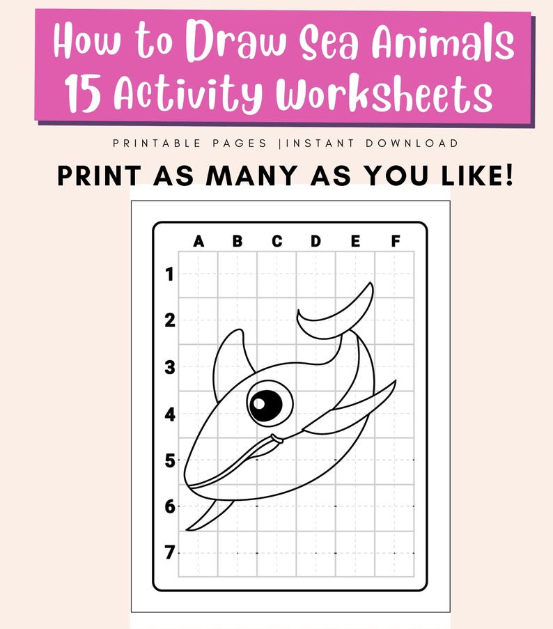 Sea Animals Drawing Worksheets for Kids – Step by Step Ocean Animal Art ...