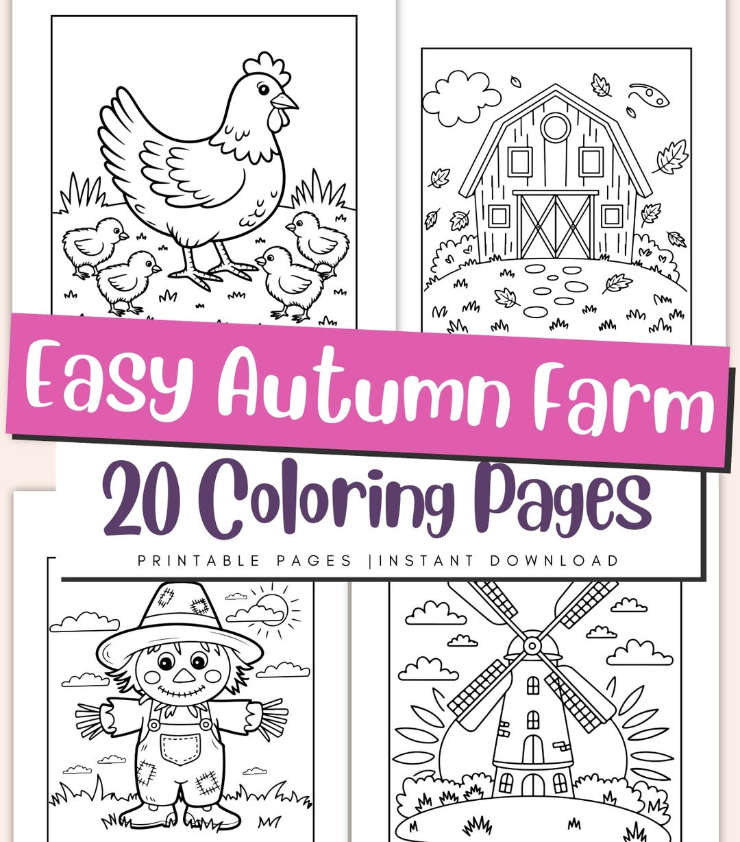 Autumn Farm Coloring Pages for Kids: Fall Harvest, Pumpkins, Barn ...