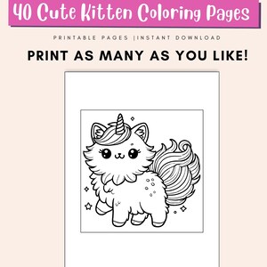 Cute Kitten Coloring Pages for Kids, Funny Cat Coloring Book, Adorable ...