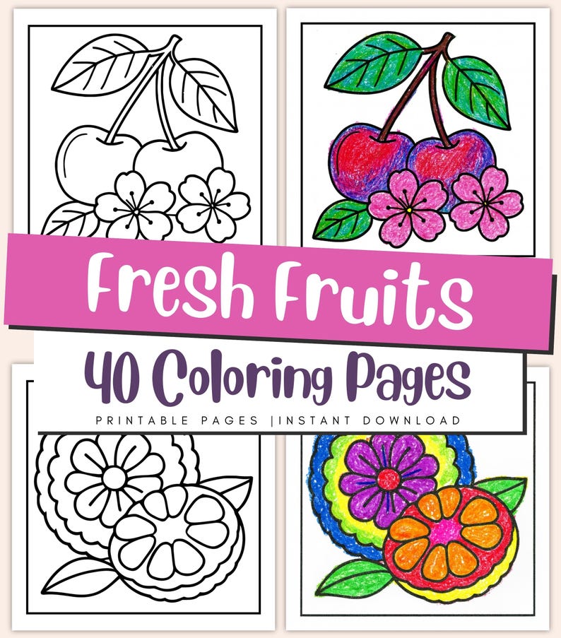 Bold Easy Fruit Coloring Pages for Kids & Adults, Simple Food Printable ...