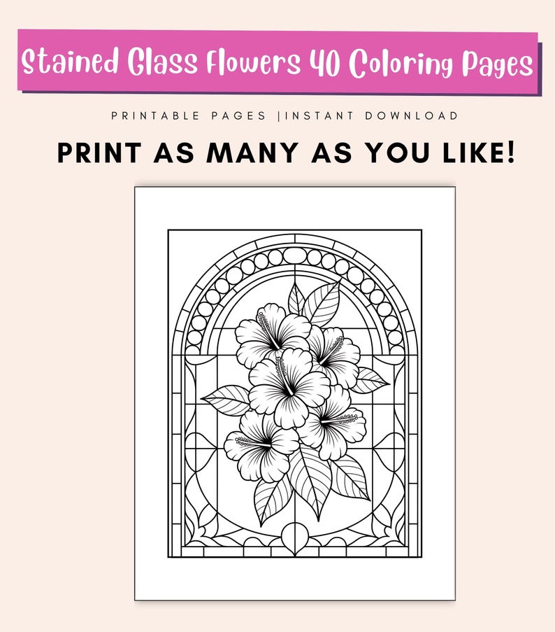 Stained Glass Flower Coloring Pages for Adults & Kids – Unique Floral ...