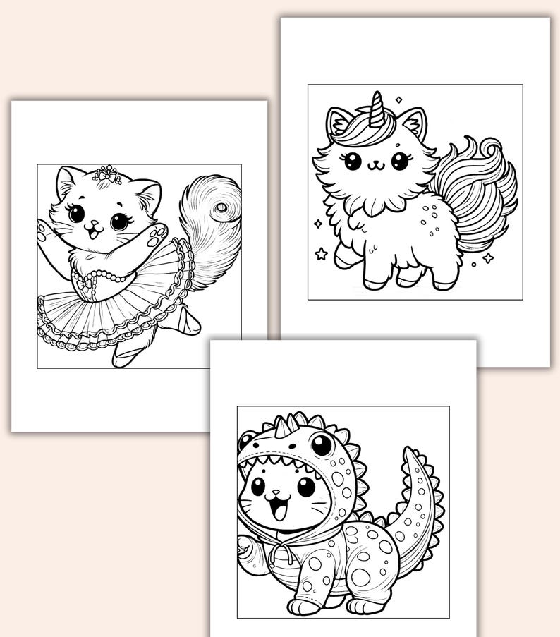 Cute Kitten Coloring Pages for Kids, Funny Cat Coloring Book, Adorable ...