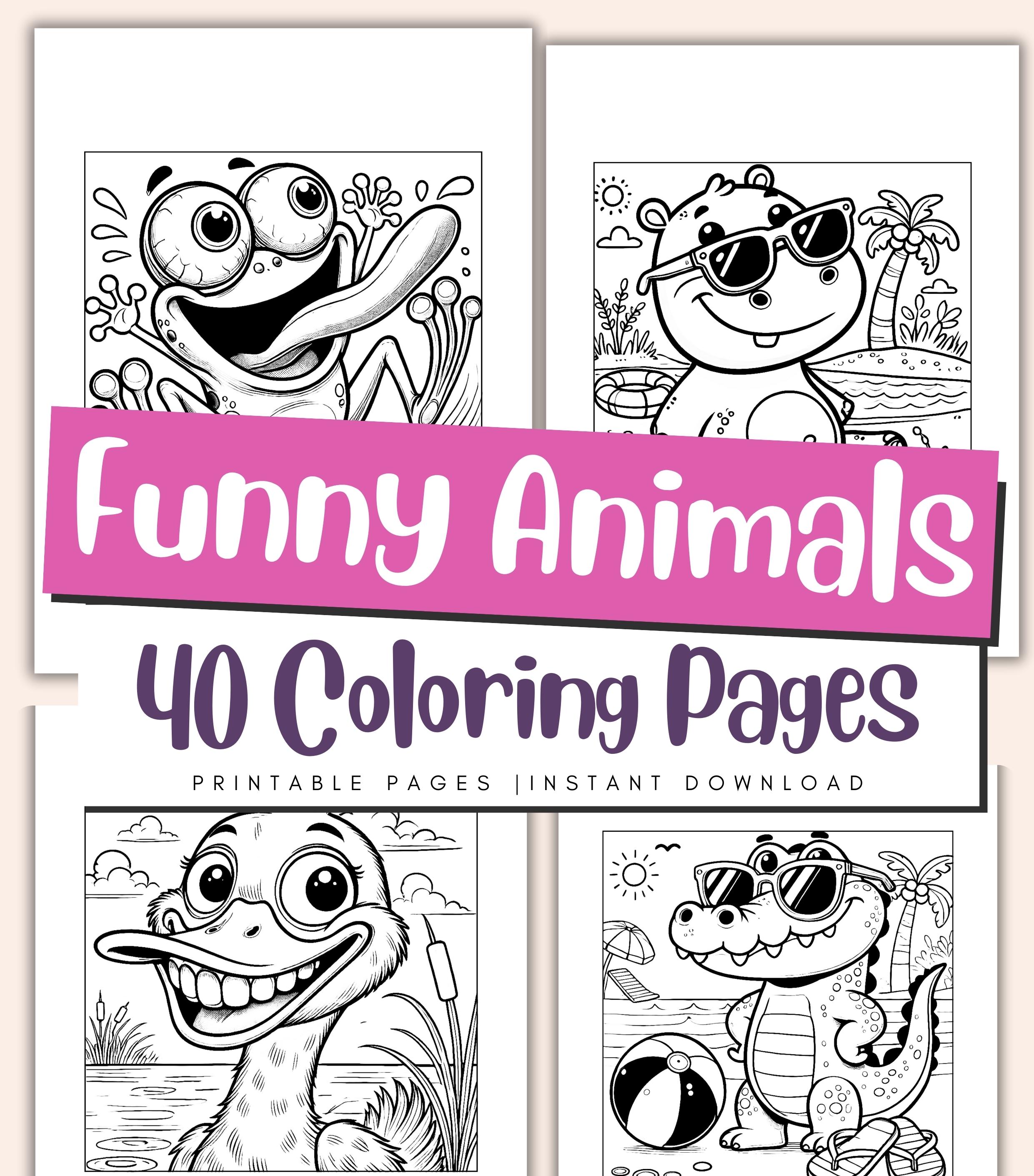Funny Animals Coloring Pages for Kids, Printable Instant Download ...