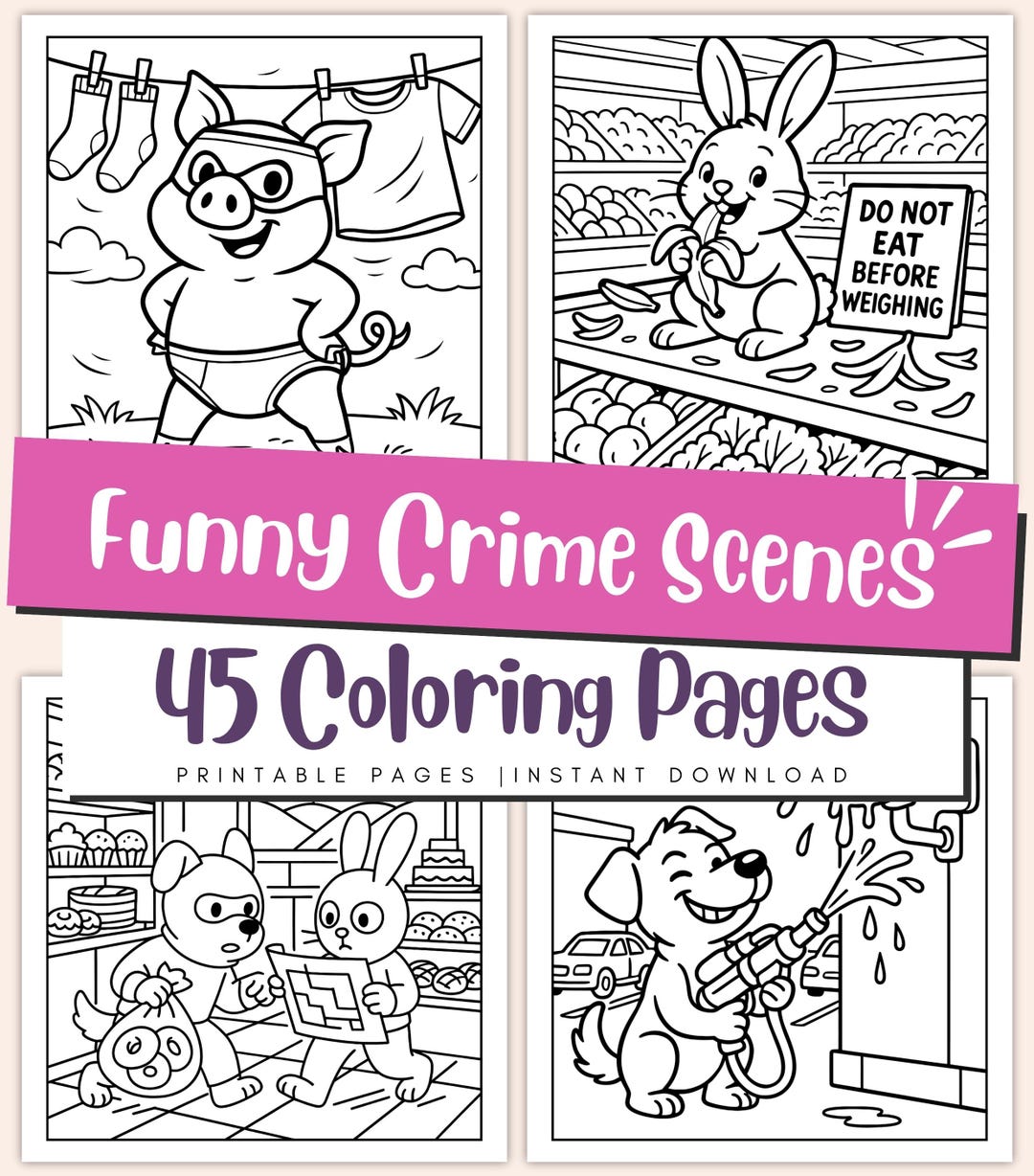 Funny Crime Scenes Coloring Pages – Silly Detective Adventures, Playful ...