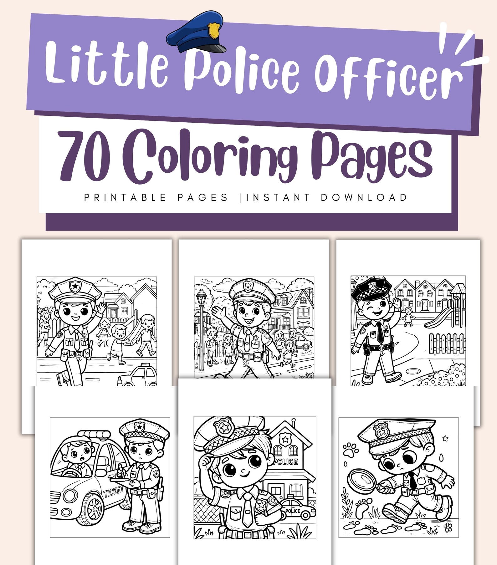 Little Police Officer Coloring Pages for Kids, Police Birthday Party ...