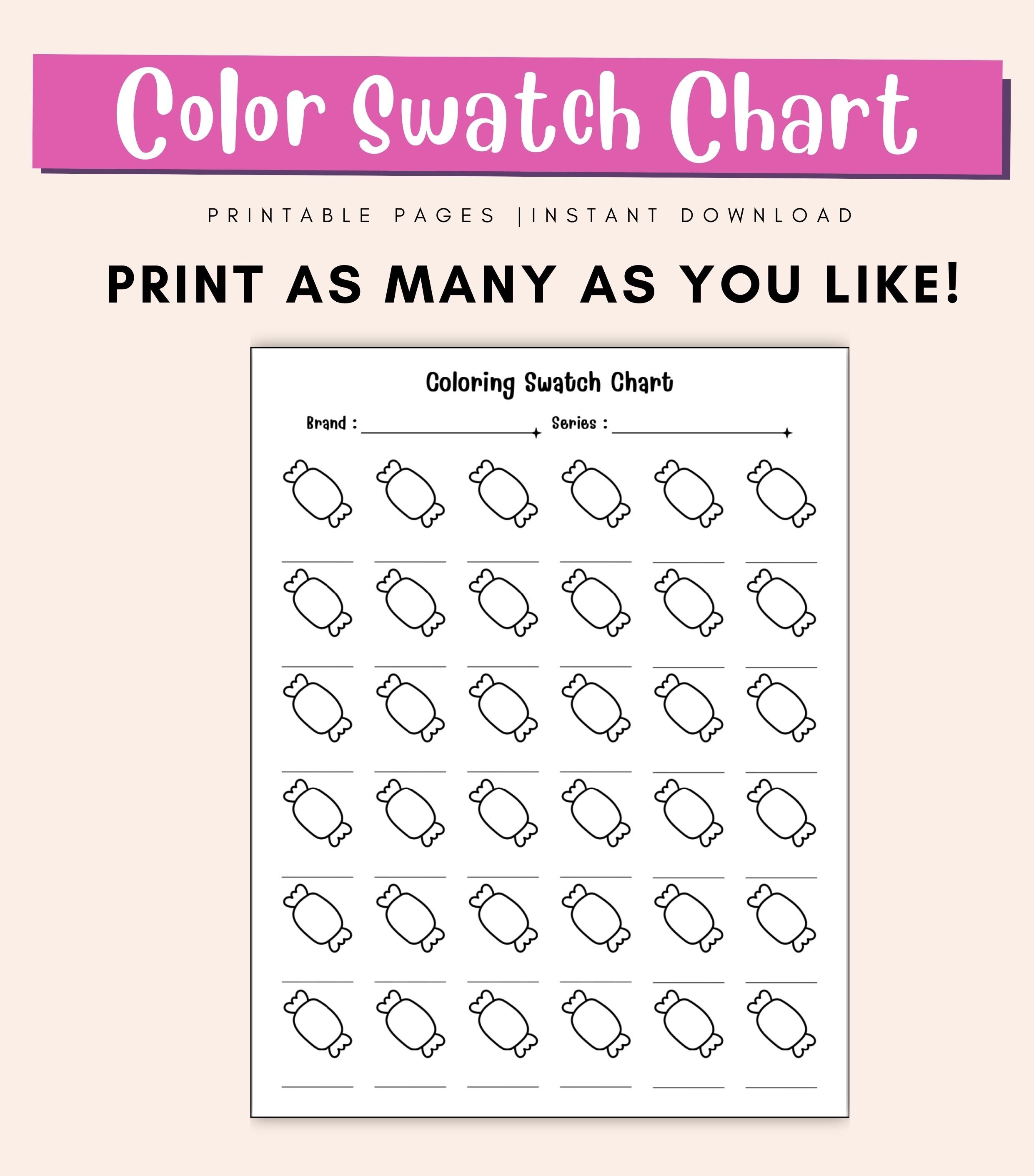 Printable Color Swatch Chart: Watercolor, Marker & Pencil Testing ...