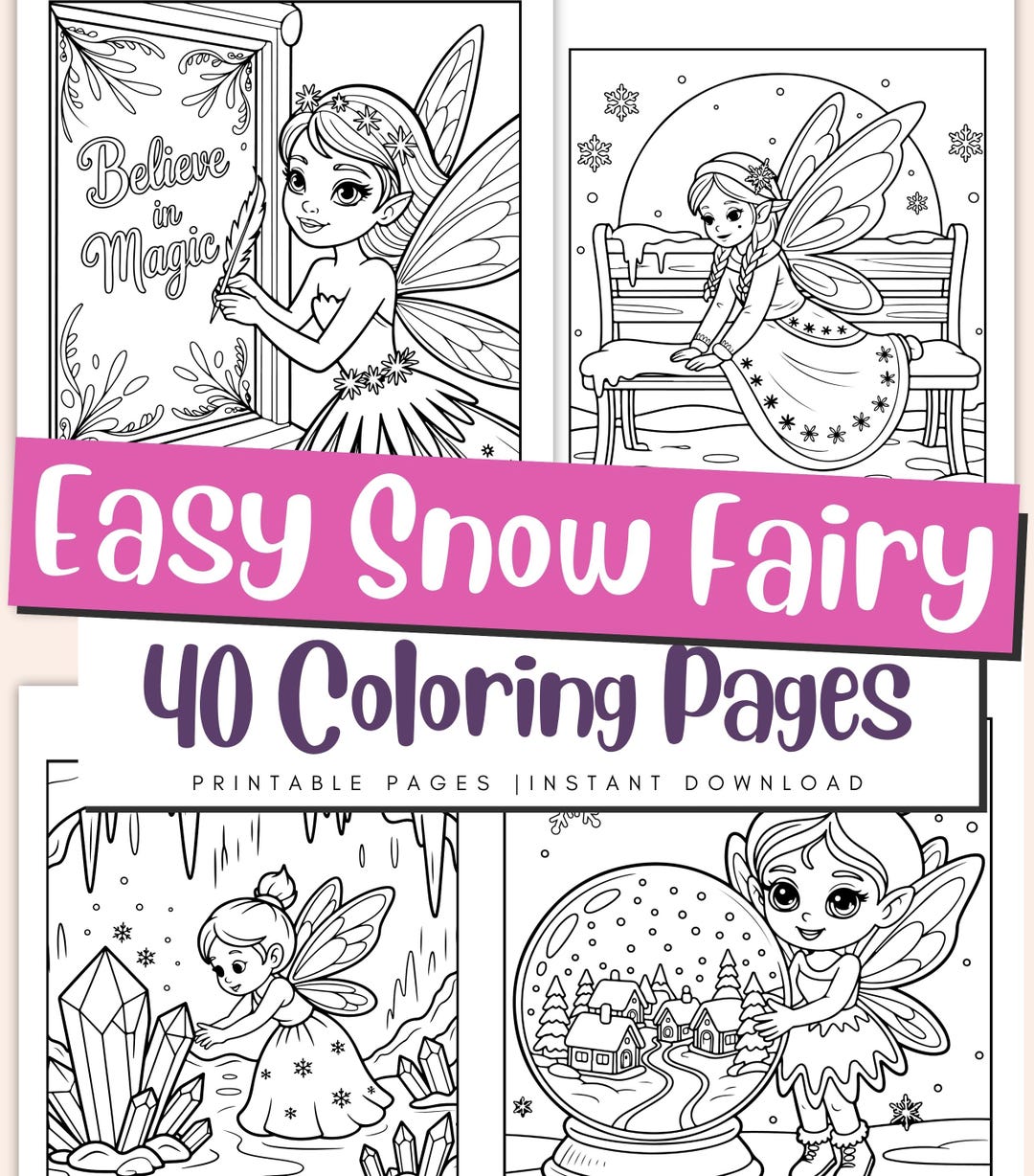 Snow Fairy Coloring Pages for Kids: Winter Fantasy Printable (PDF ...