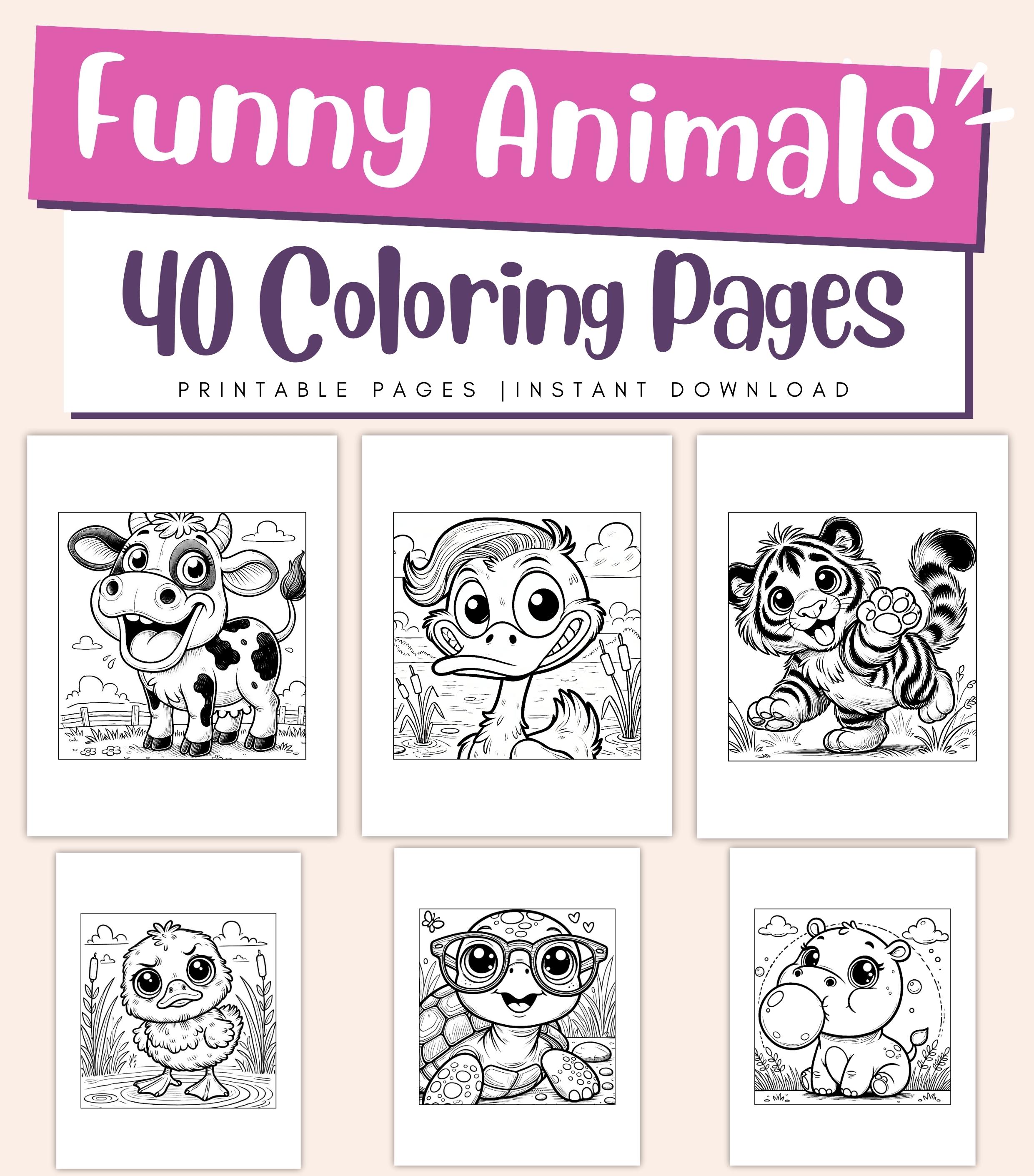 Funny Animals Coloring Pages for Kids, Printable Instant Download ...