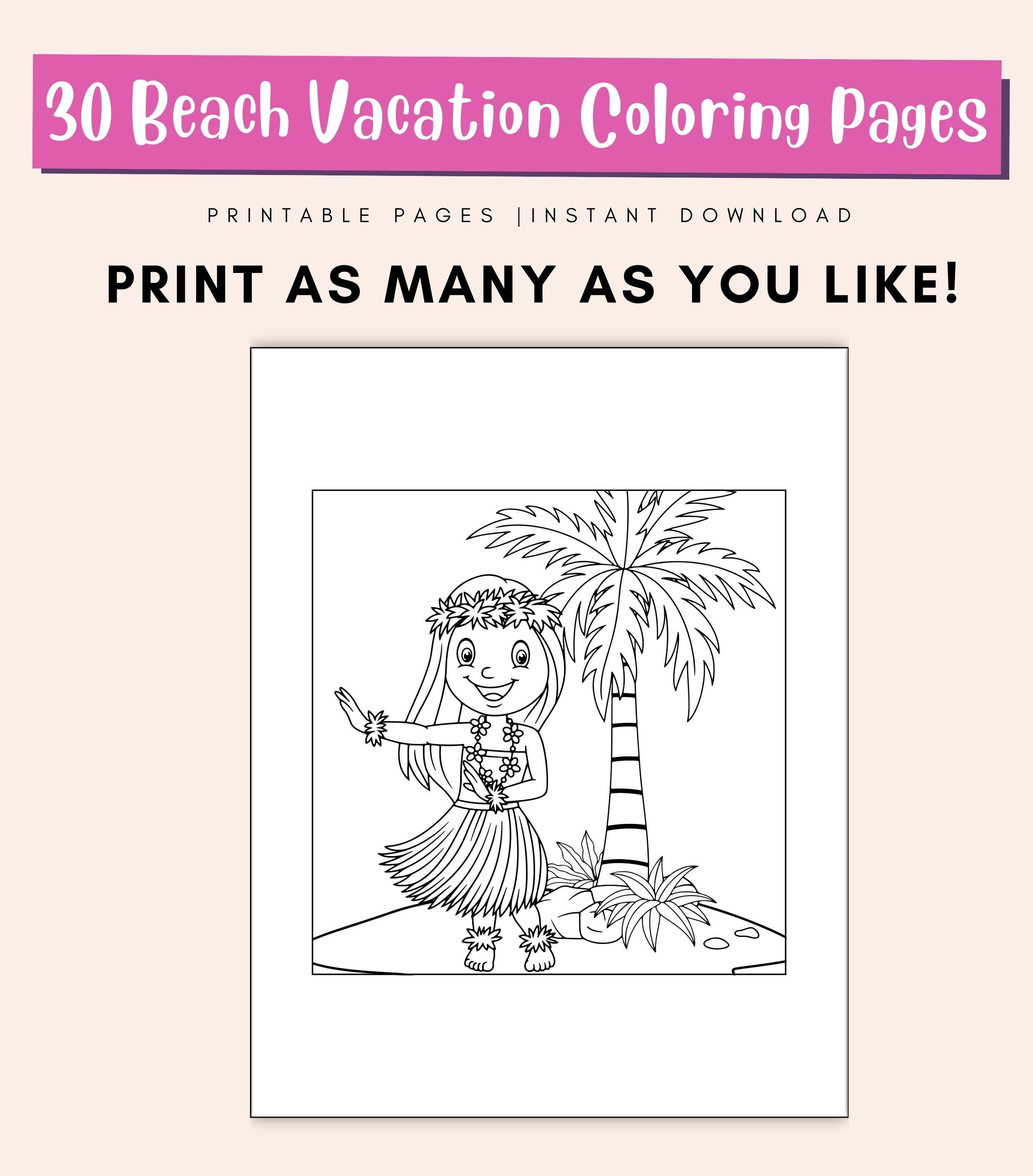 Beach Vacation Coloring Pages for Kids, Summer Vacation Coloring Book ...