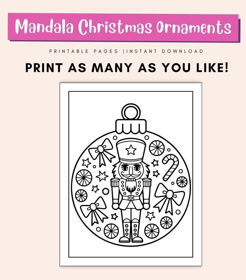 Mandala Christmas Ornaments Coloring Pages for Kids & Adults: Festive ...