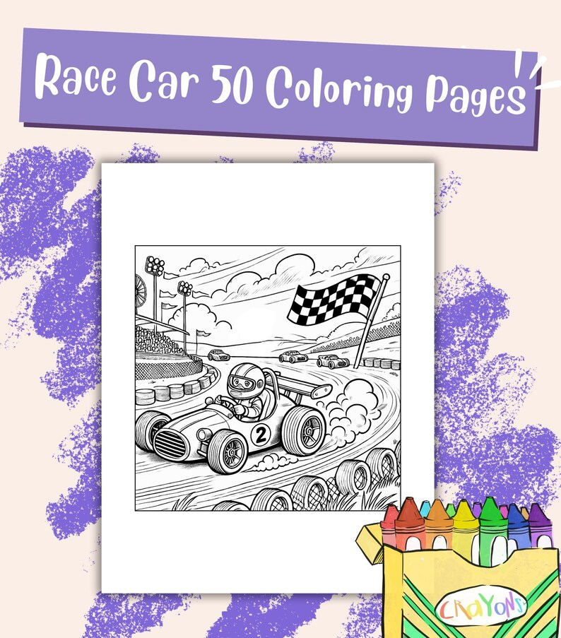 Race Car Coloring Pages for Kids: 50 Printable Sheets (instant Download ...