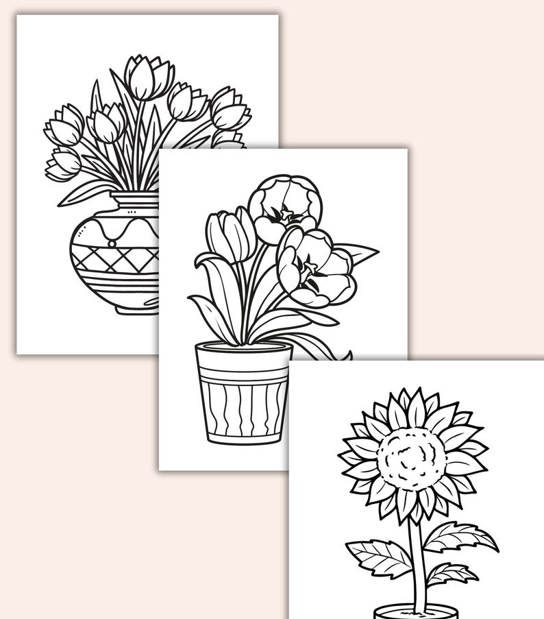 Easy Flowers Coloring Pages for Kids & Adults – Simple Toddler Floral ...