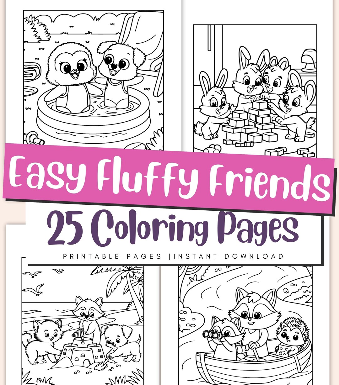 Easy Fluffy Friends Coloring Pages for Kids – Simple Animal Art, Fun ...