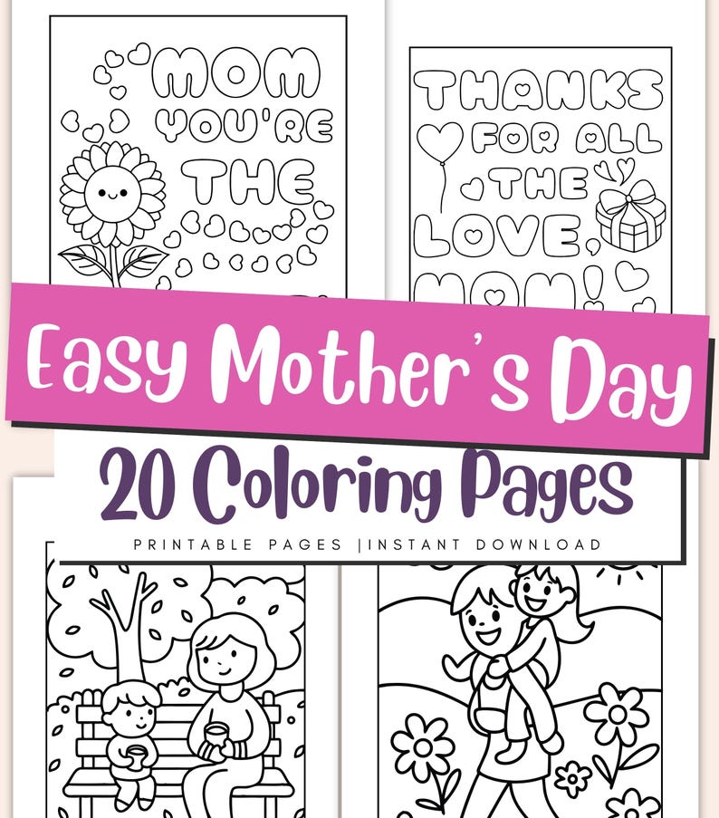 Easy Mother's Day Coloring Pages for Kids, Printable Coloring Book to ...