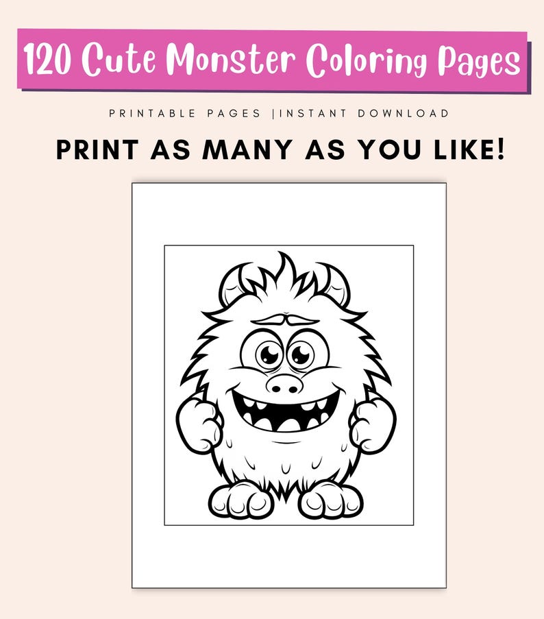 Cute Monster Coloring Pages for Kids, Little Kawaii Monsters Printable ...
