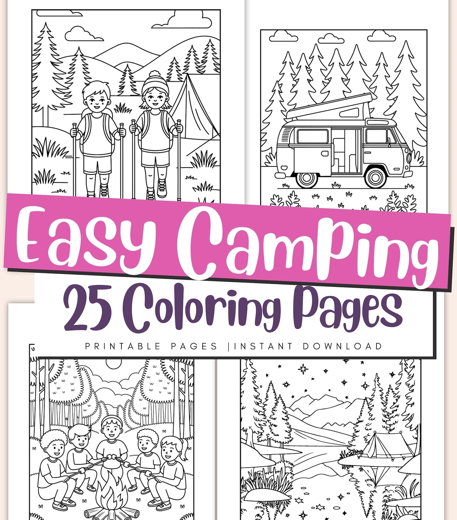 Camping Coloring Pages for Kids, Nature Camp Printables (PDF) - Etsy