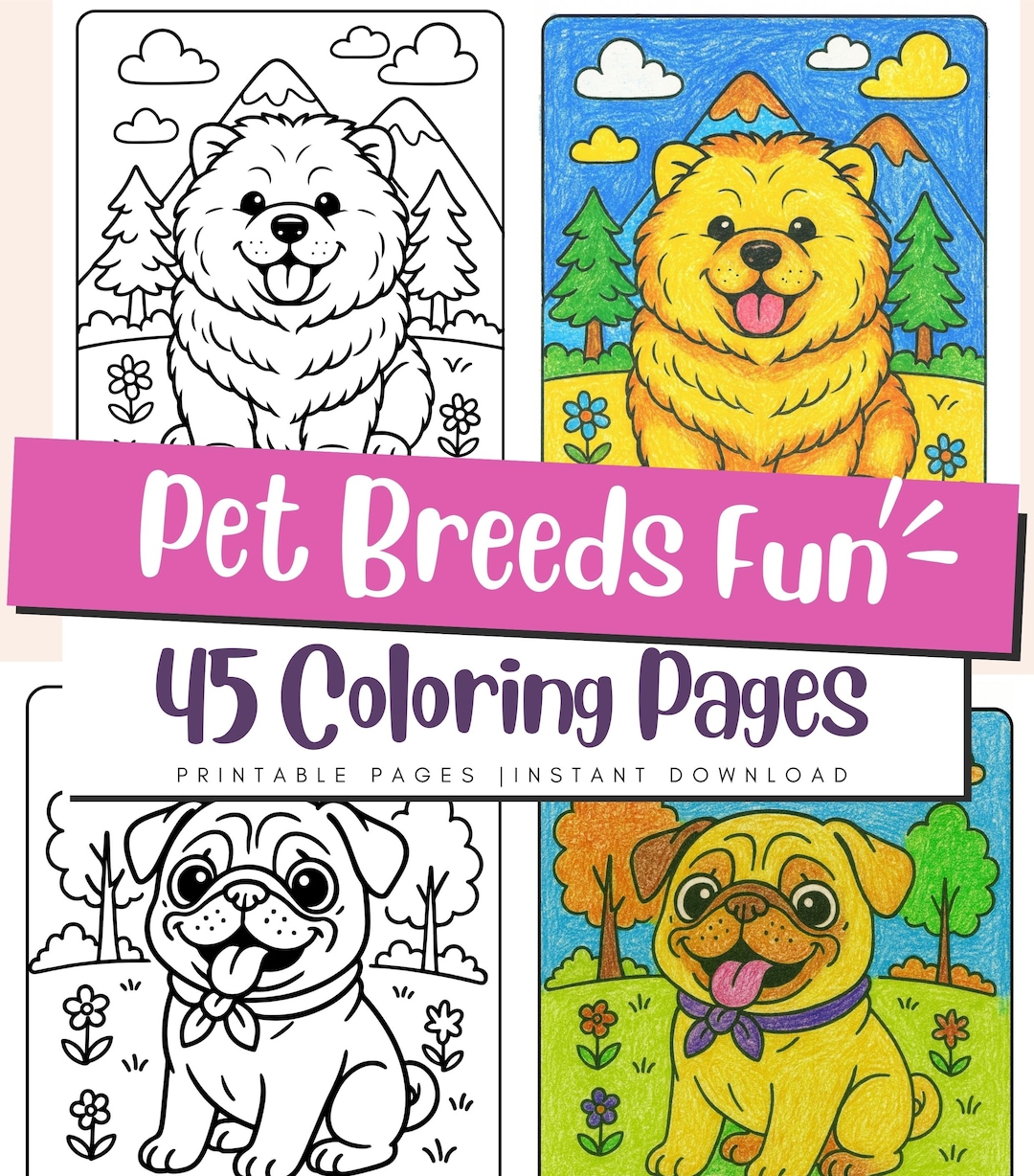 Dog Breeds Coloring Pages for Adults & Kids – Fun Easy Pet Designs ...