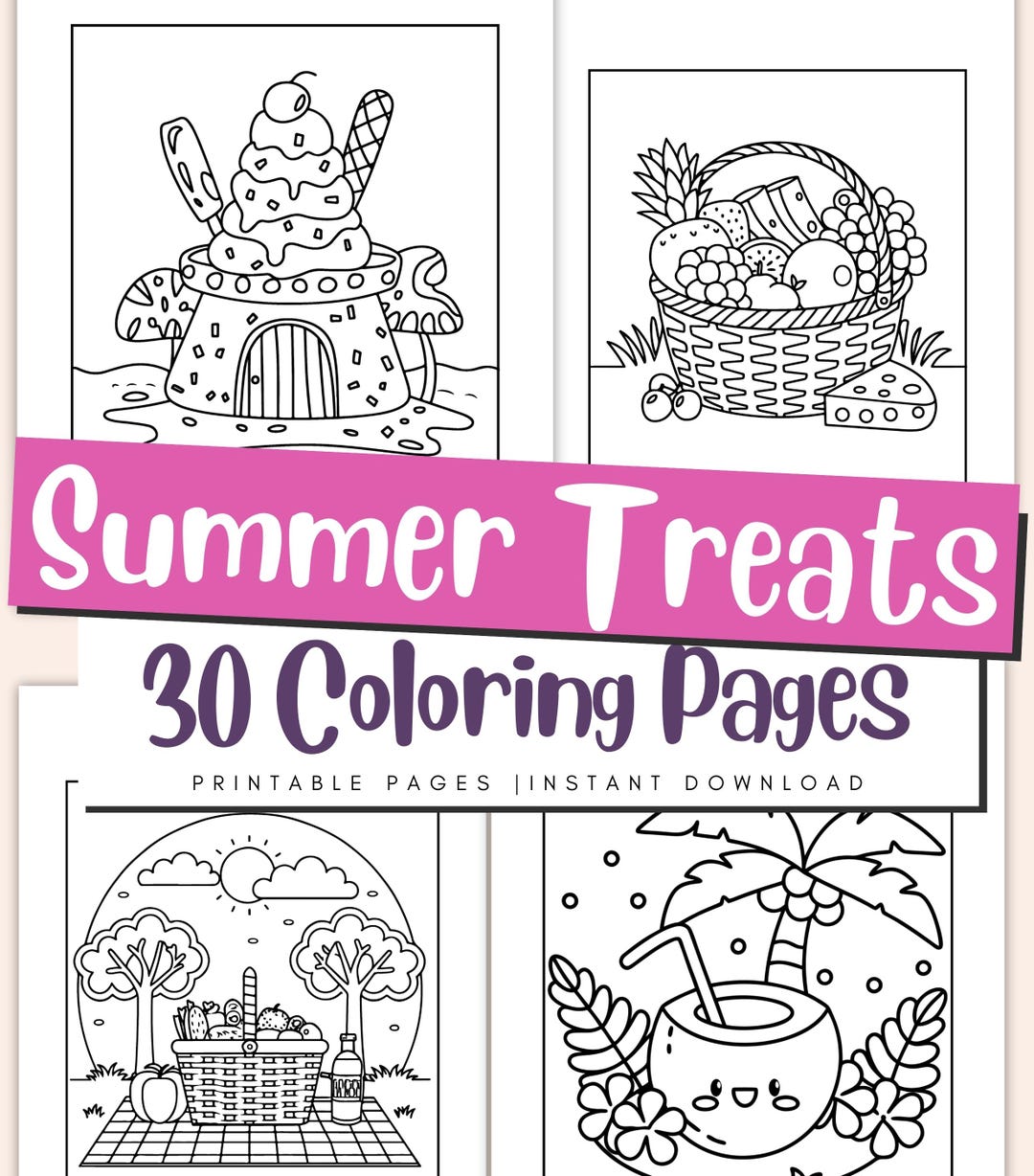 Summer Treats Coloring Pages for Kids: Ice Cream, Fruit & Sweet Snack ...