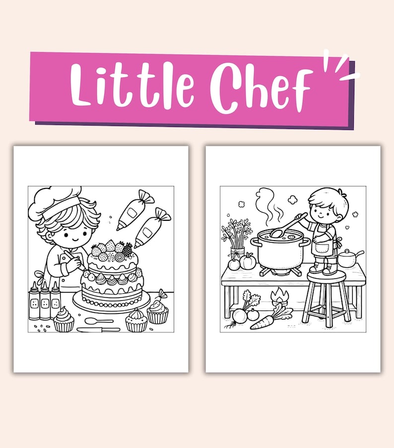 Little Chef Coloring Pages for Kids: Cooking & Kitchen Fun Activity ...