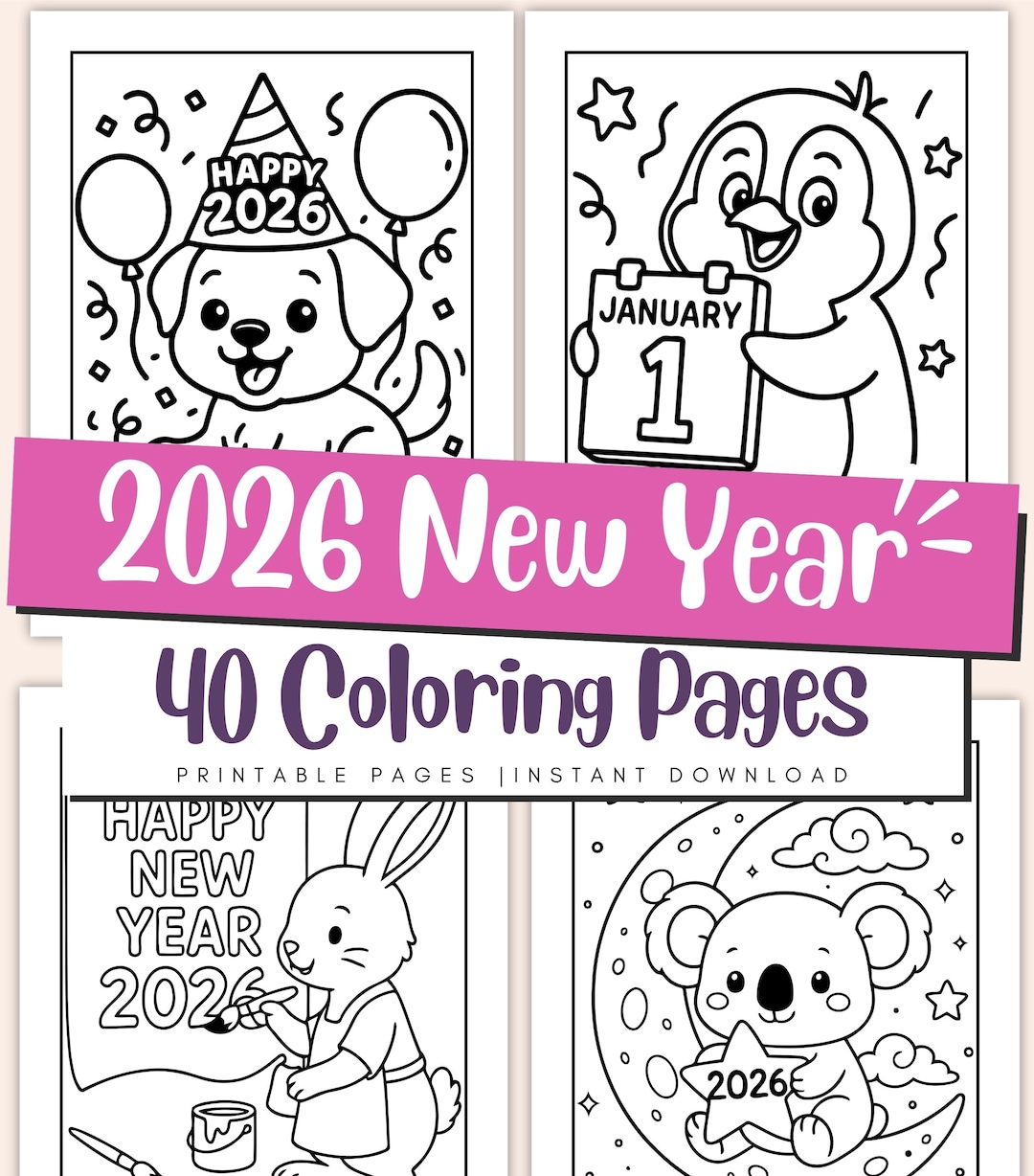 2026 New Year Coloring Pages for Kids – Fun Party Printable, Happy ...