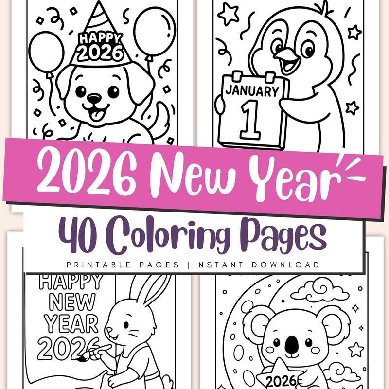 2026 New Year Coloring Page - Etsy