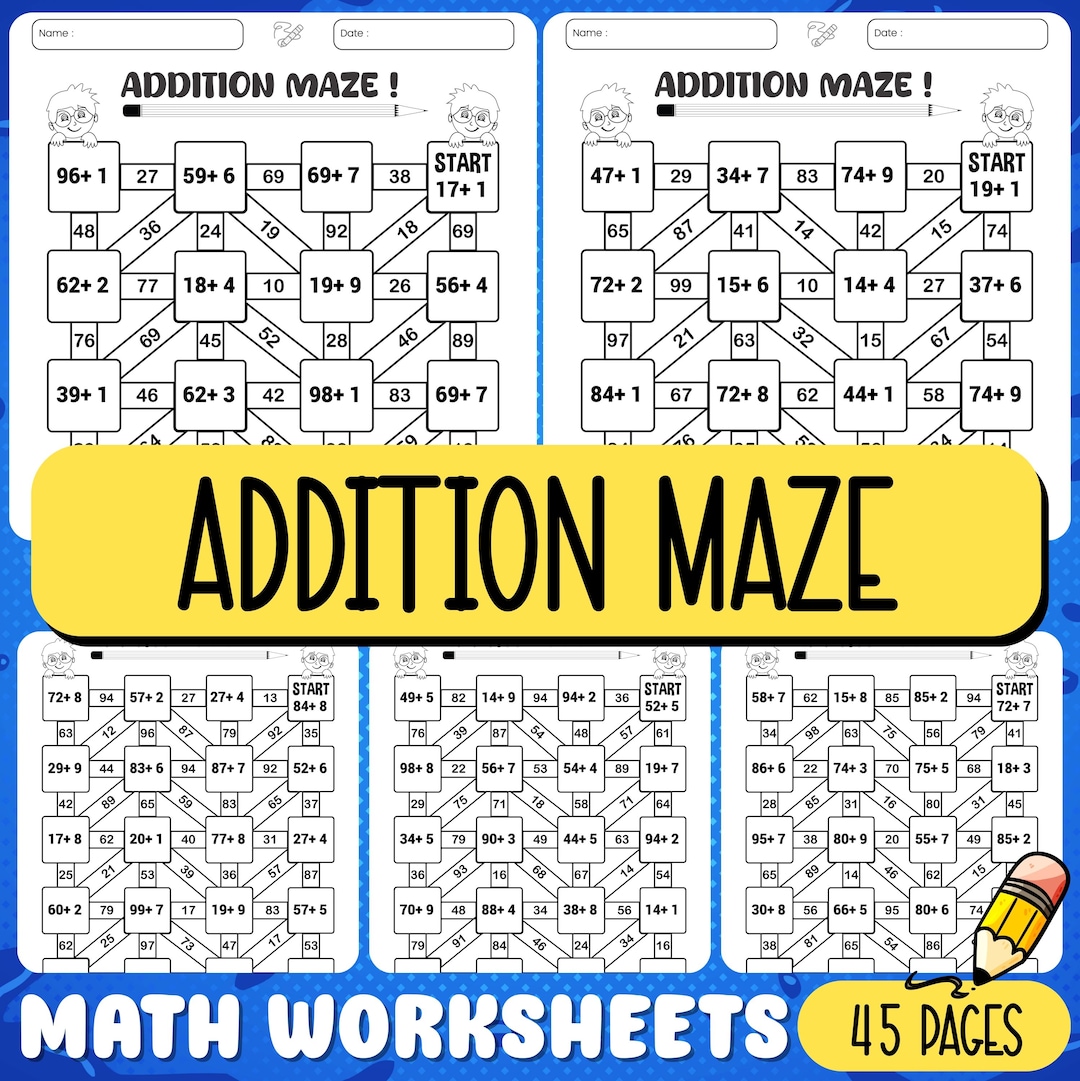 Addition Maze Puzzle Worksheets for Kids – Fun Math Facts Practice ...