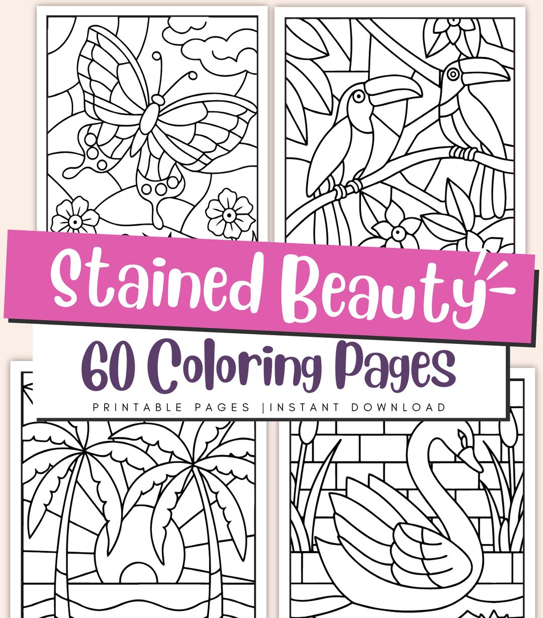 Stained Glass Mosaic Coloring Pages for Adults & Kids – Pattern ...