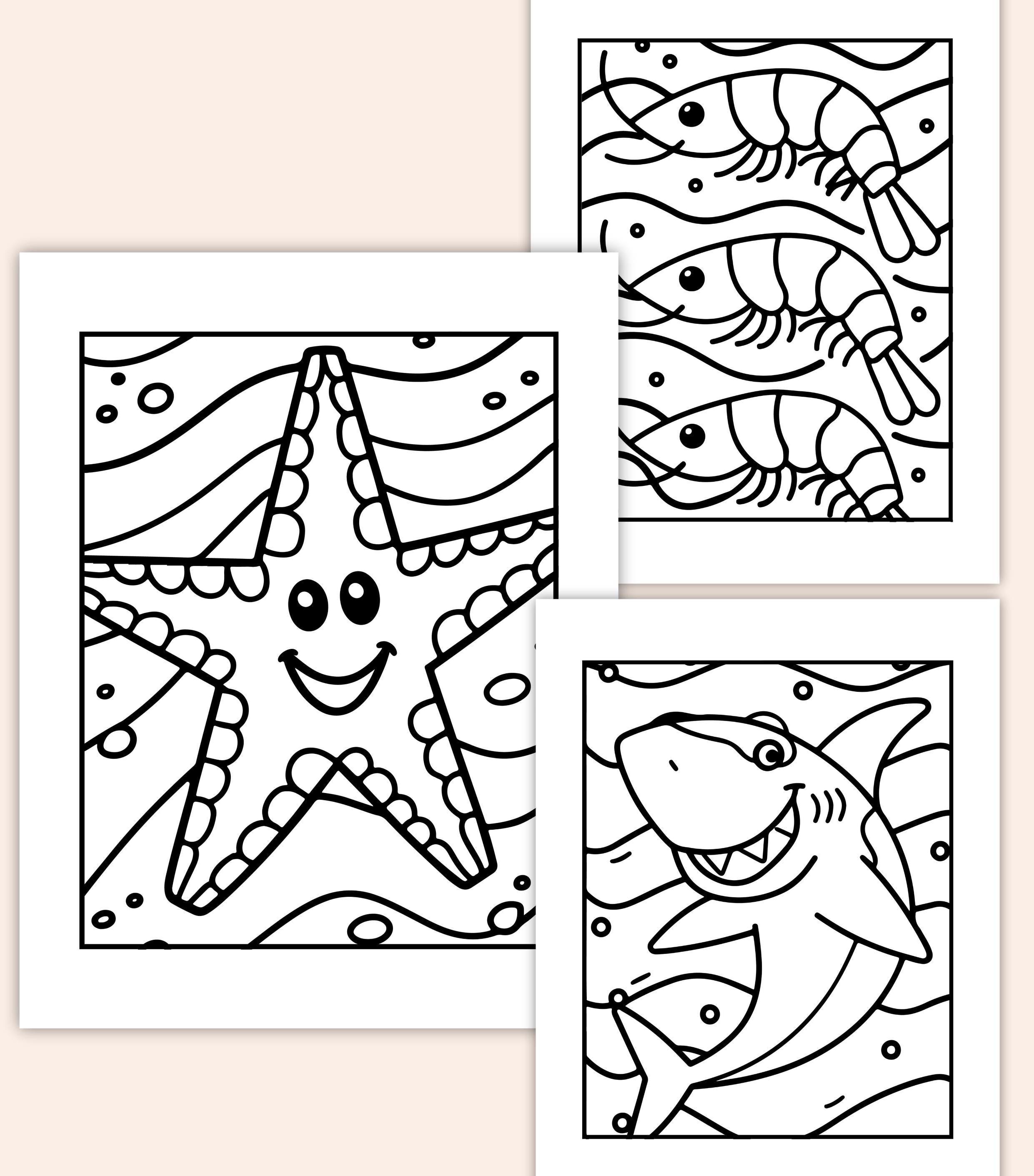 Easy Ocean Animals Coloring Pages for Kids – Simple Sea Creatures, Fun ...