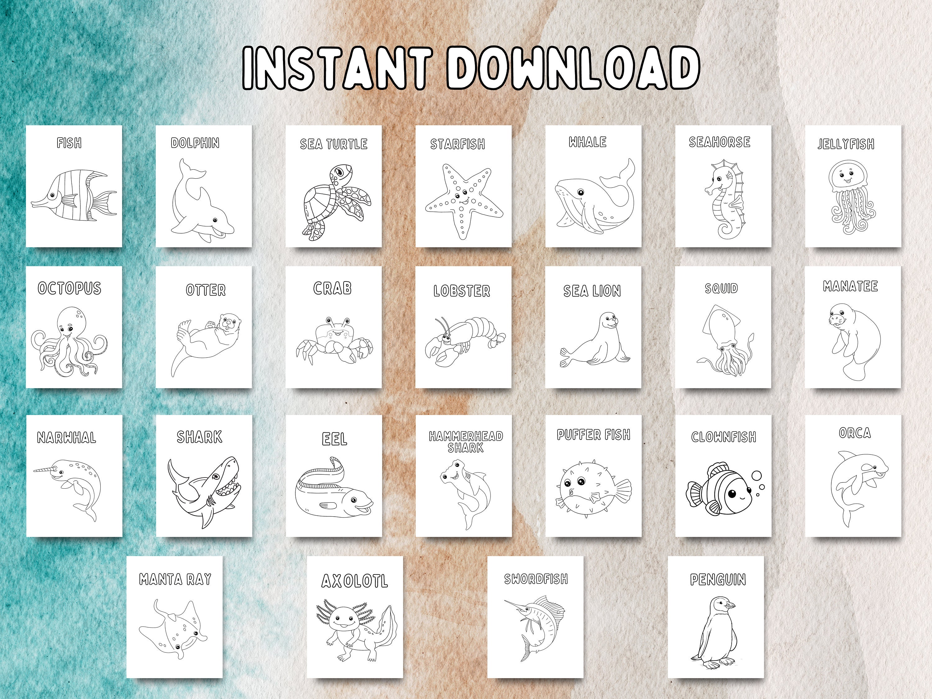 Easy Ocean Animals Coloring Pages, Sea Creatures, Printable Coloring ...