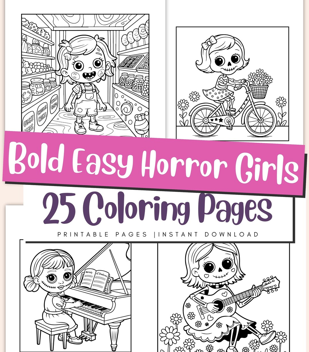 Spooky Girls Coloring Pages - Dark Girl Art Printables for Adults ...