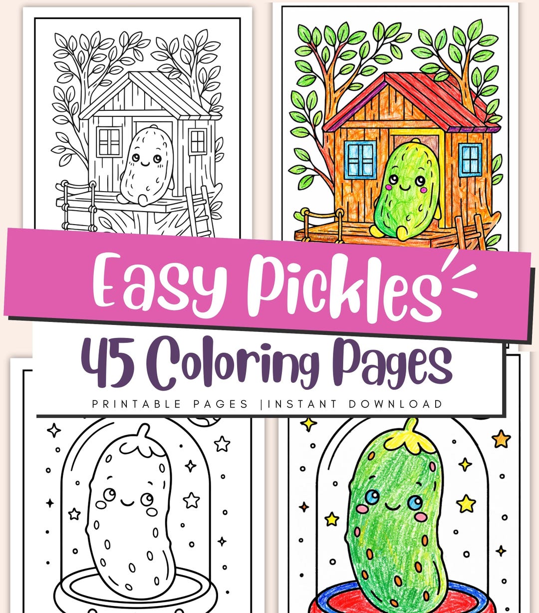 Easy Pickle Coloring Pages for Kids – Funny Food Characters, Simple ...