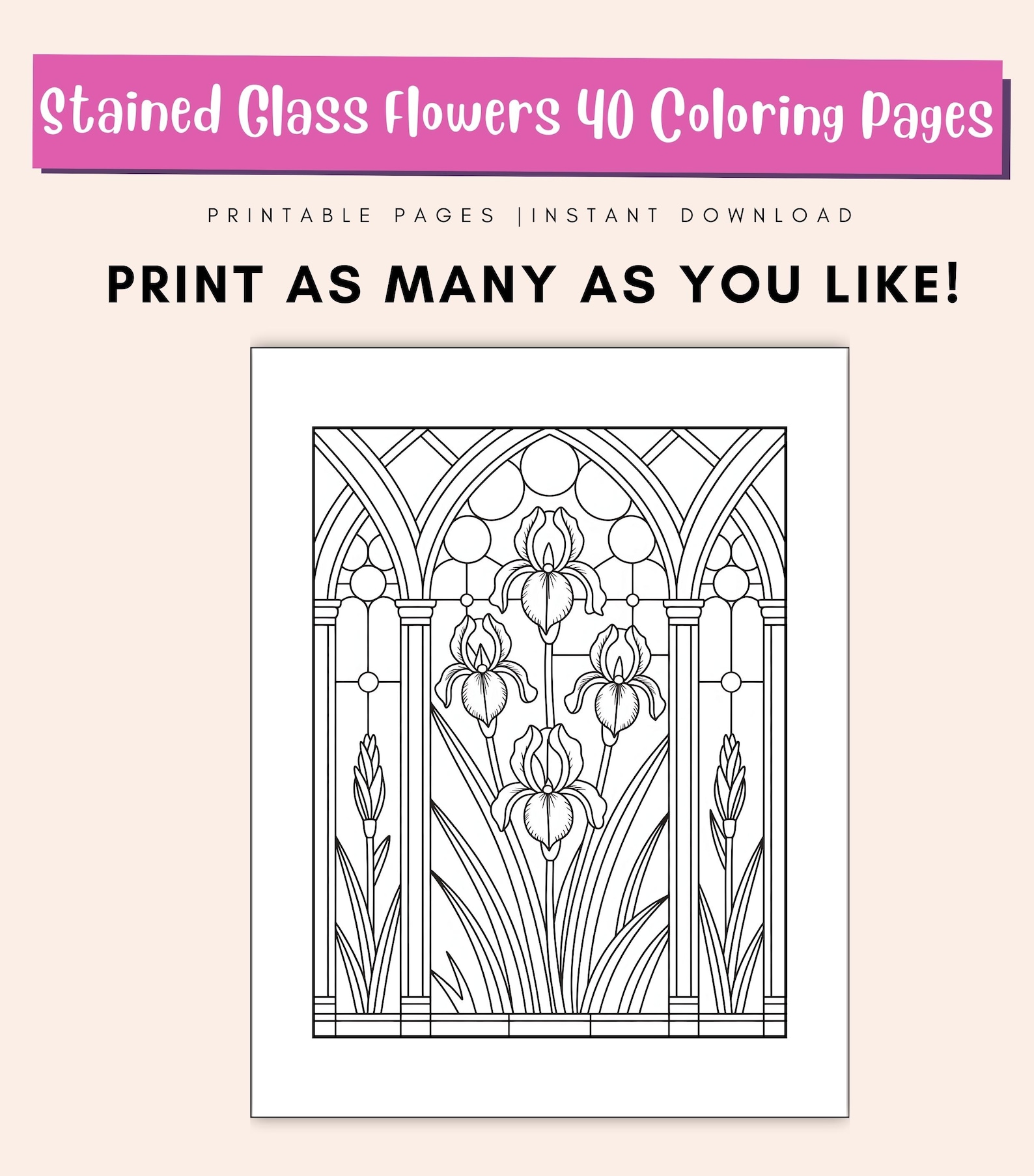 Stained Glass Flower Coloring Pages for Adults & Kids – Unique Floral ...