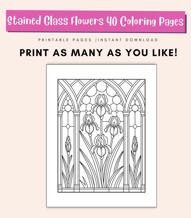Stained Glass Flower Coloring Pages for Adults & Kids – Unique Floral ...