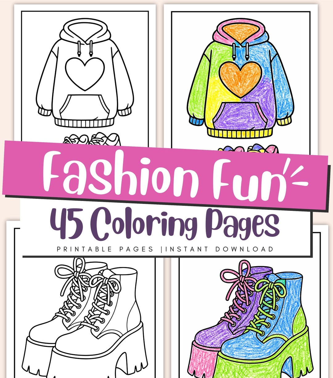 Kids Fashion Coloring Pages for Children – Fun Outfit Styles, Simple ...